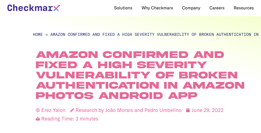Amazon Photos for Android の脆弱性：アクセス・トークンを盗み出される可能性 – IoT OT Security News