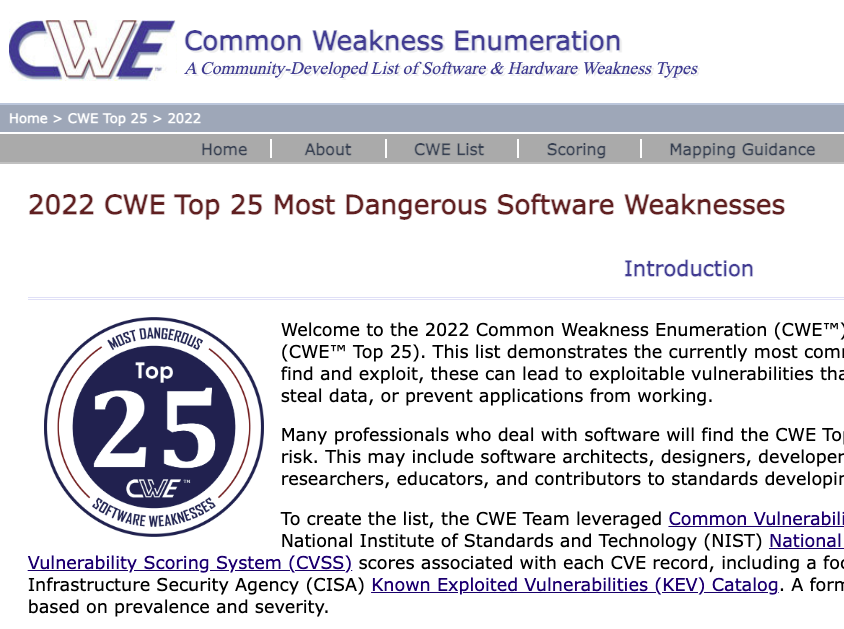 MITRE が 2022年版 CWE Top-25 をリリース：NVD と CISA のデータを活用 – IoT OT Security News