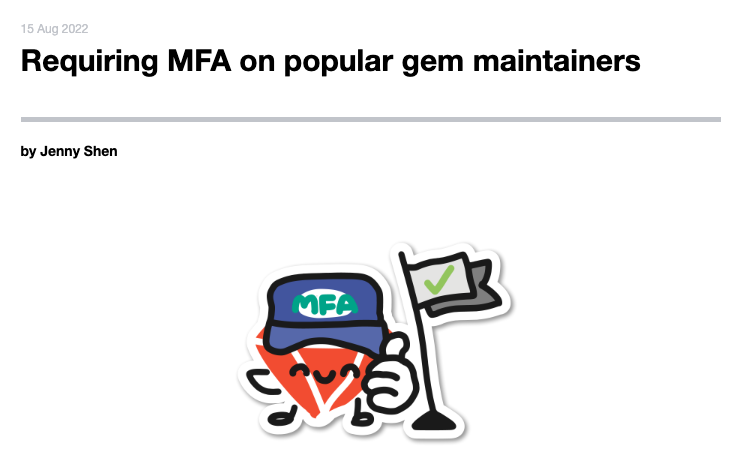 RubyGems でも MFA の運用がスタート：人気パッケージのメンテナに義務化 – IoT OT Security News