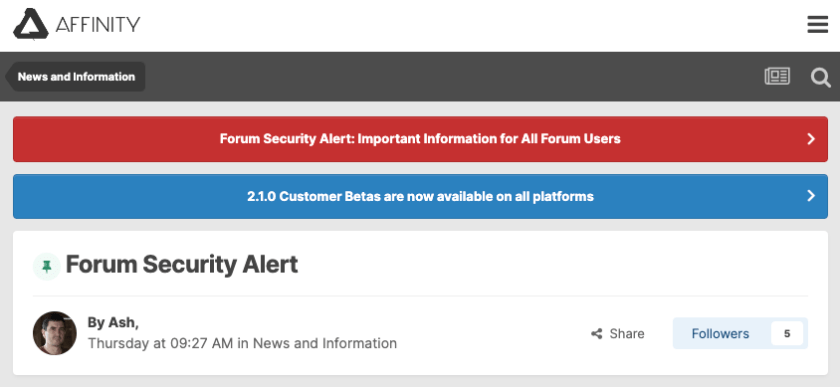 Affinity のフォーラムでデータ侵害が発生：管理者アカウントが侵入経路 – IoT OT Security News