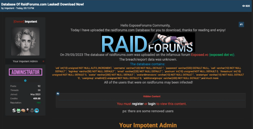 RaidForums フォーラムから 50万人分のハッカー情報がリーク：同業者 Exposes の仕業？ – IoT OT Security News